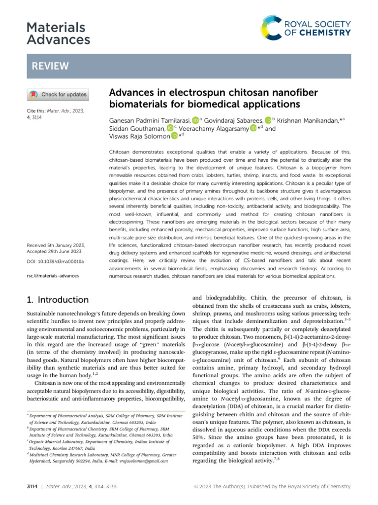 Advances in Electrospun Chitosan Nanofiber Biomaterials For Biomedical Applications | PDF ...
