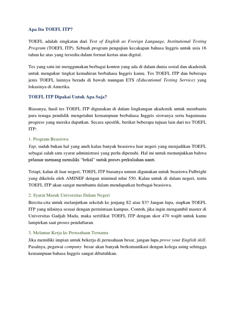 TOEFL ITP Perks | PDF