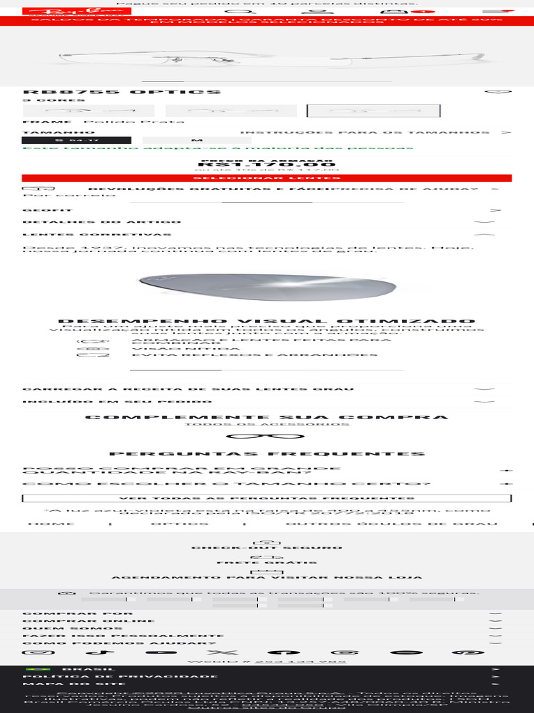 Óculos de Grau RB8755 OPTICS Com Armação Na Cor P | PDF