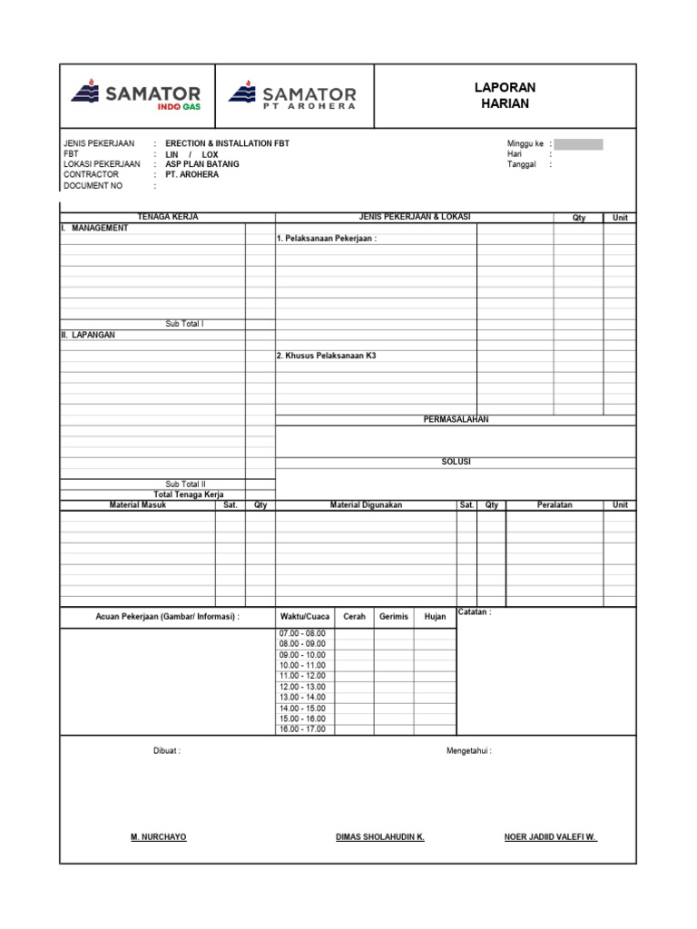 Form - Laporan Harian Supervisor | PDF