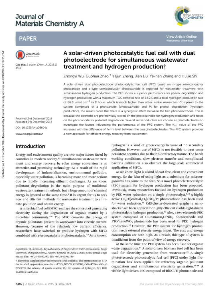 2015 (Wu Et Al.) - A Solar-Driven Photocatalytic Fuel Cell | PDF ...