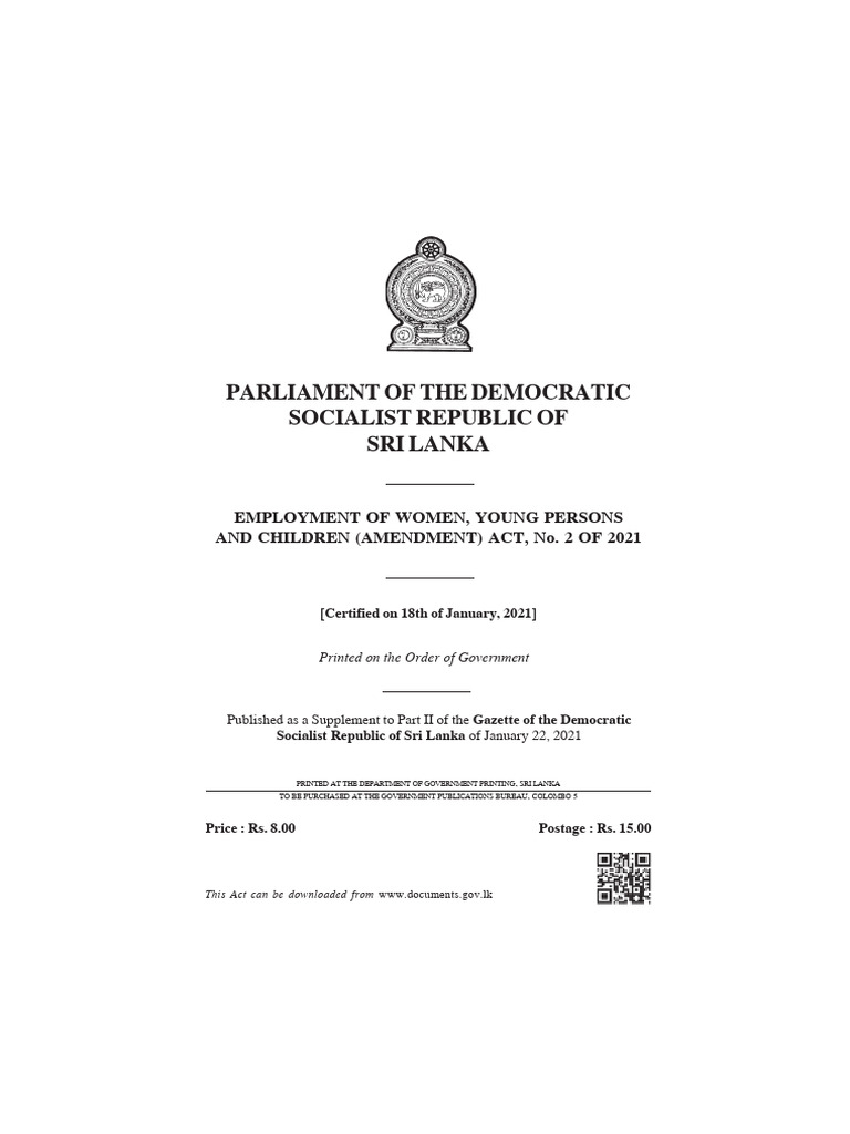 Employment Amendment Act 2021 Sri Lanka | PDF | Government | Justice