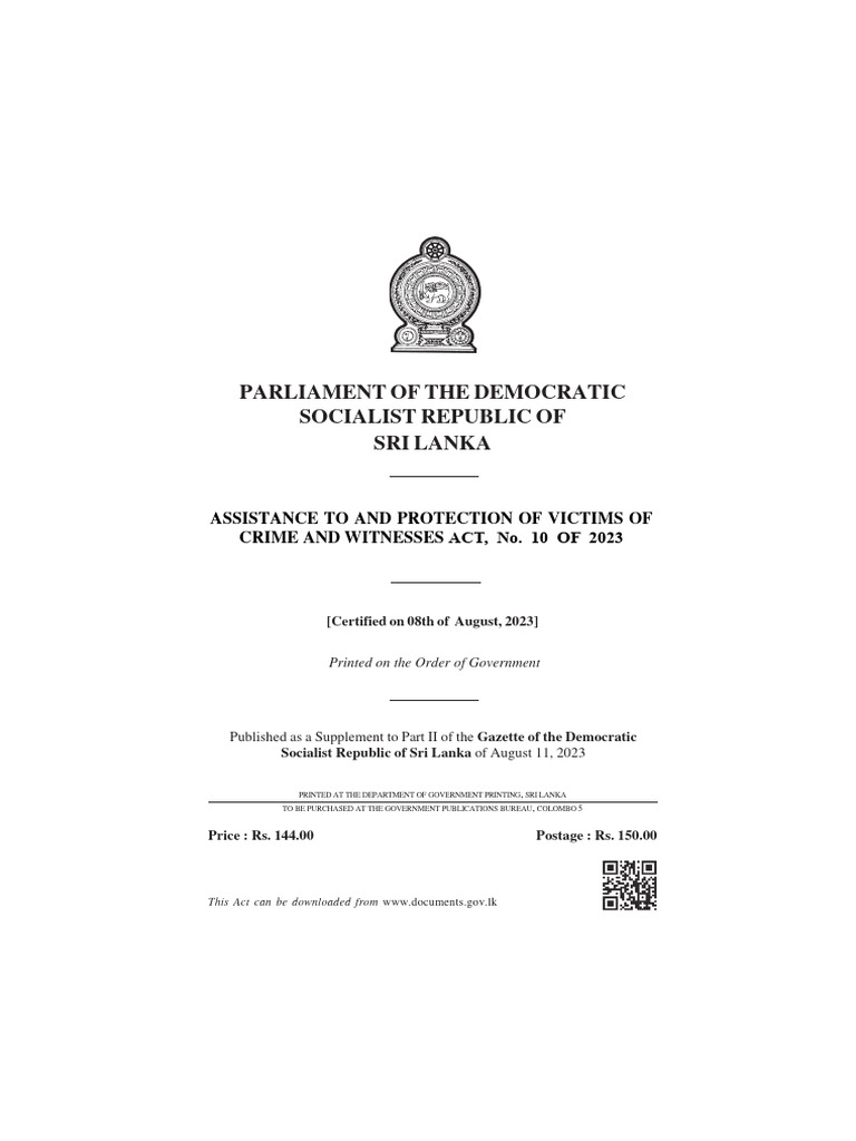 Assistance To And Protection Of Victims Of Crime And Witnesses Act No