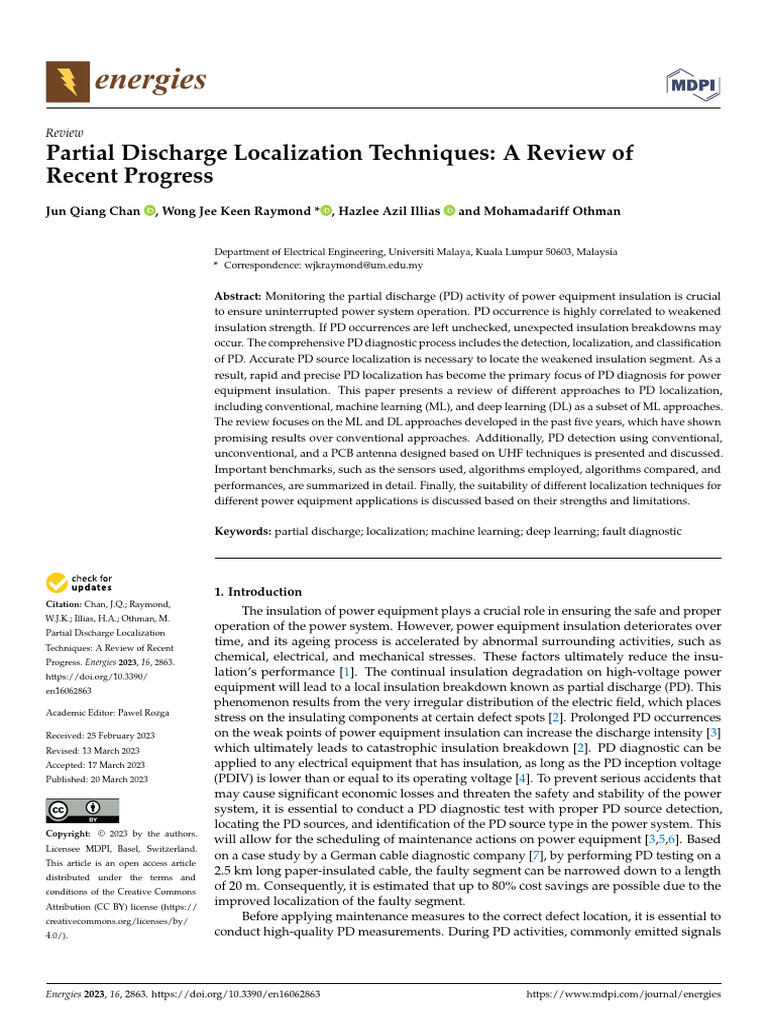 Partial Discharge Localization Techniques A Review Of Recent Progress