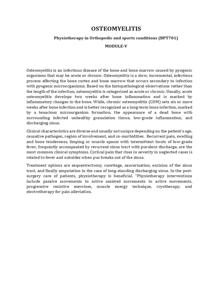 OSTEOMYELITIS MODULE-V | PDF | Infection | Inflammation