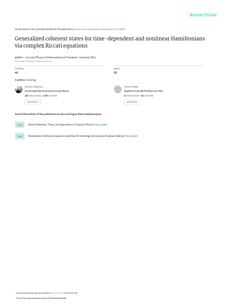 Generalized Coherent States For Time-Dependent and | PDF | Schrödinger ...