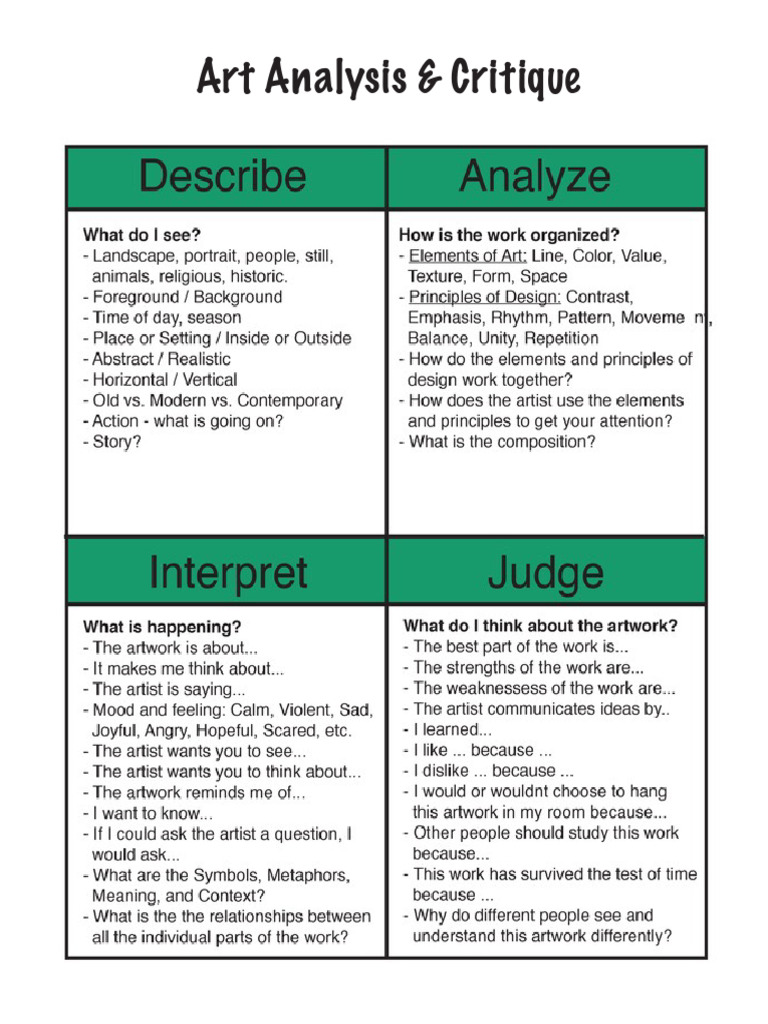 Self Assessment Art Critique Handout | PDF