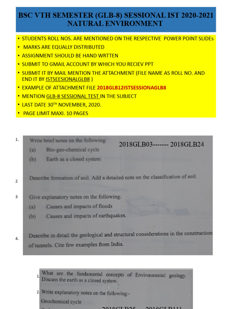 BSC VTH Semester (Glb-8) Sessional Ist 2020-2021 Natural Environment ...