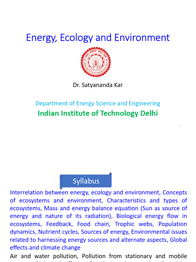 Energy, Ecology, and Environment Overview | PDF | Ecological Niche ...