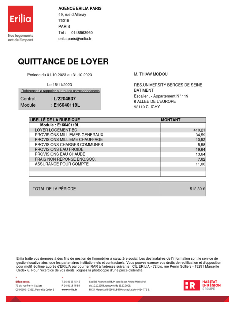 Quittance 2023 10 | PDF