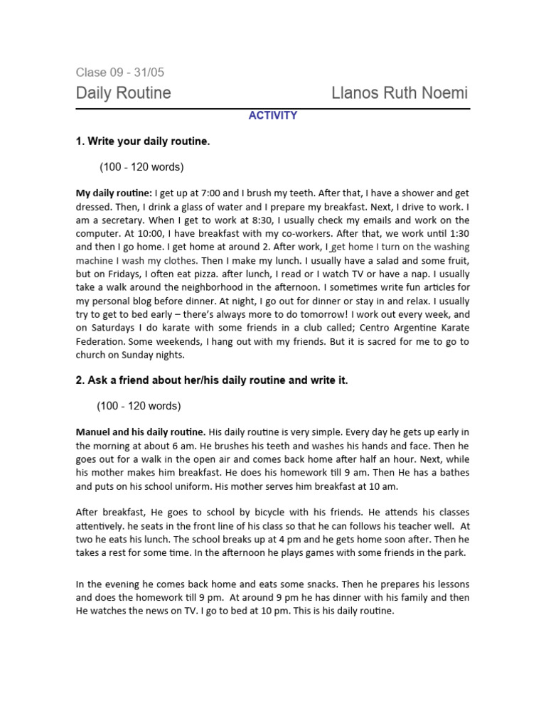 Clase 09 - My Daily Routine | PDF