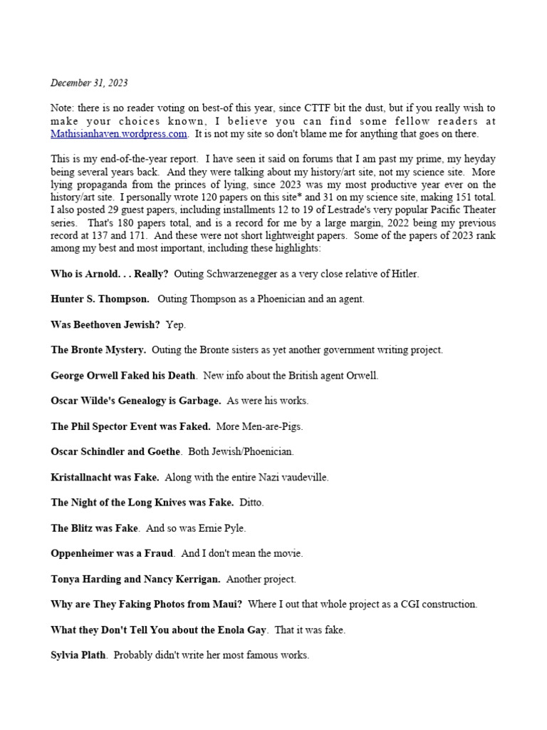 Year End 2023 Review Miles Mathis | PDF | Social Science | Young Adult