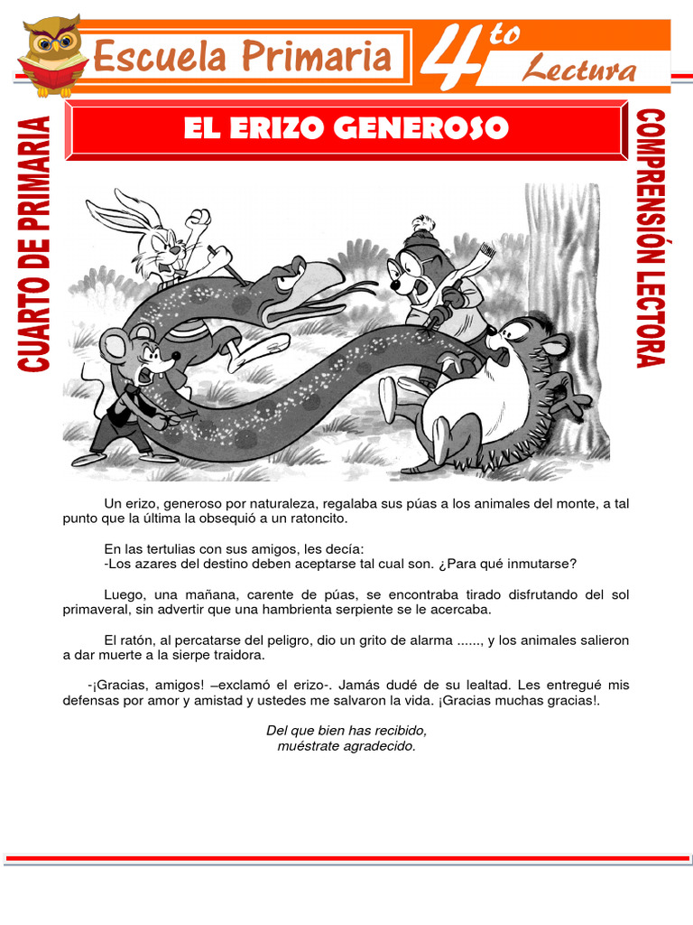 El erizo generoso y su amistad | PDF