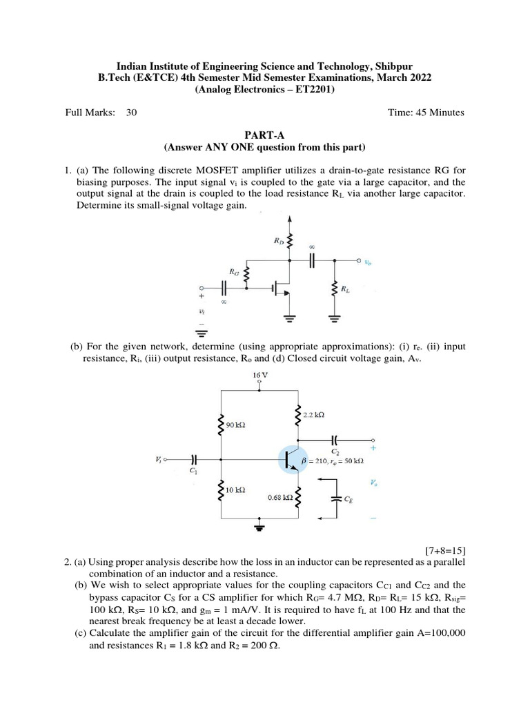 4th Sem 2022 Midsem | PDF | Amplifier | Electrical Engineering 4th Sem 2022 Midsem | PDF | Amplifier | Electrical Engineering