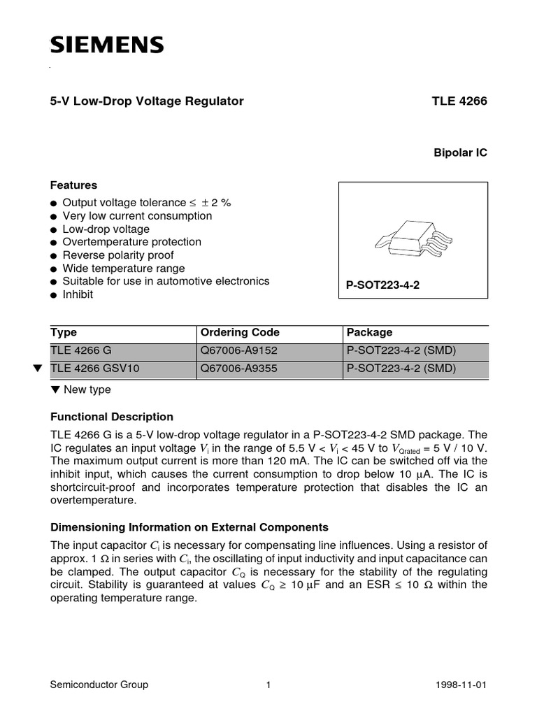TLE4266G SiemensSemiconductorGroup | PDF | Electronics | Electric Power