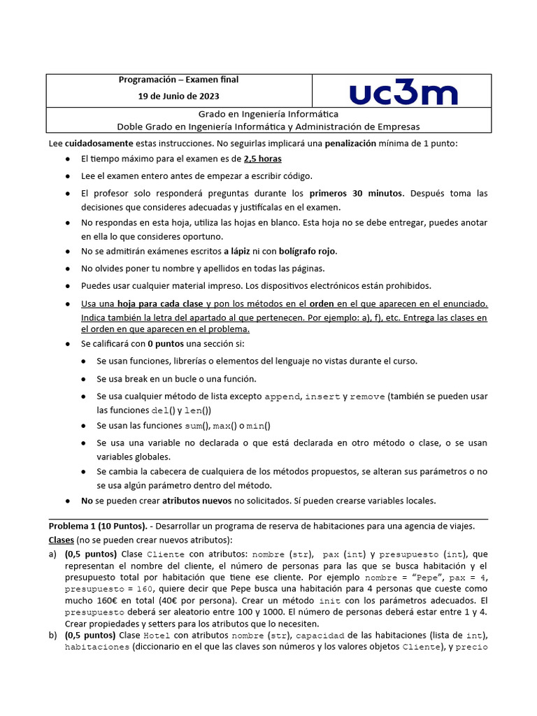 Examen Final de Programación 2023 | PDF | Lenguaje de programación ...