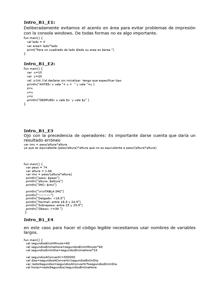Ejercicios Kotlin Sencillos de Variables Operadores y Expresiones - Sol | Descargar gratis PDF ...