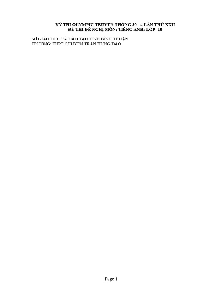 Đề Thi Đề Nghị Olp 2016 - Anh 10 Đáp Án | PDF | Tide | Moon