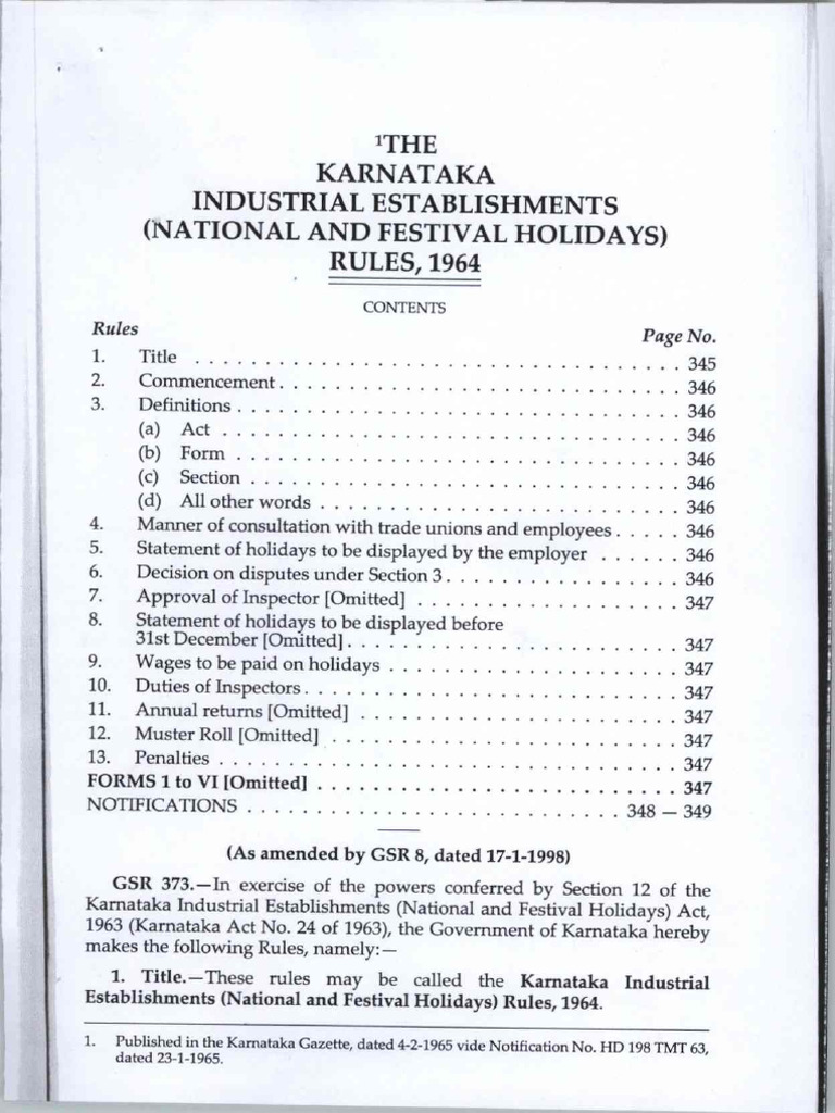 Karnataka Holidays Rules 1964 Overview | PDF | Employment | Justice