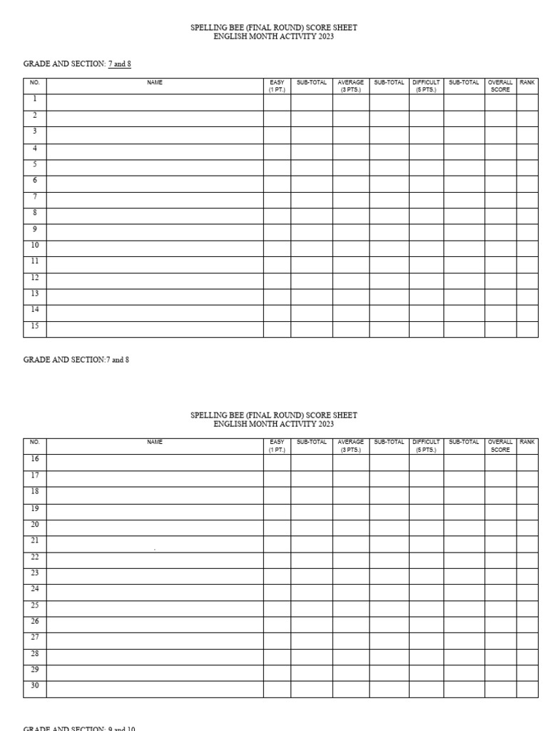 General Information Quiz Bee Score Sheet | PDF