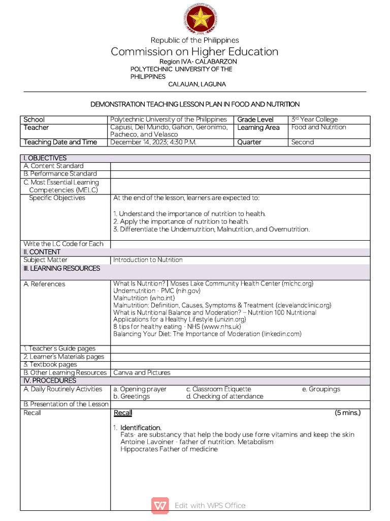 Introduction-to-Nutrition-Lesson-Plan-Group1 | PDF | Malnutrition ...