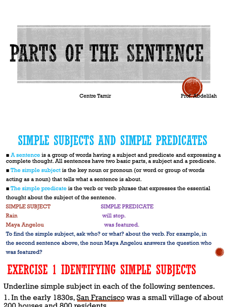 Parts of The Sentence PDF | PDF | Subject (Grammar) | Verb