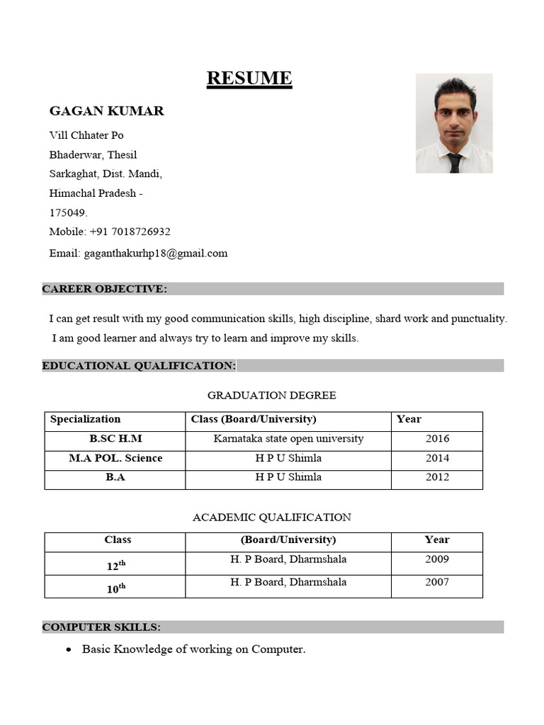 GAGAN CV | PDF | Cognition | Learning
