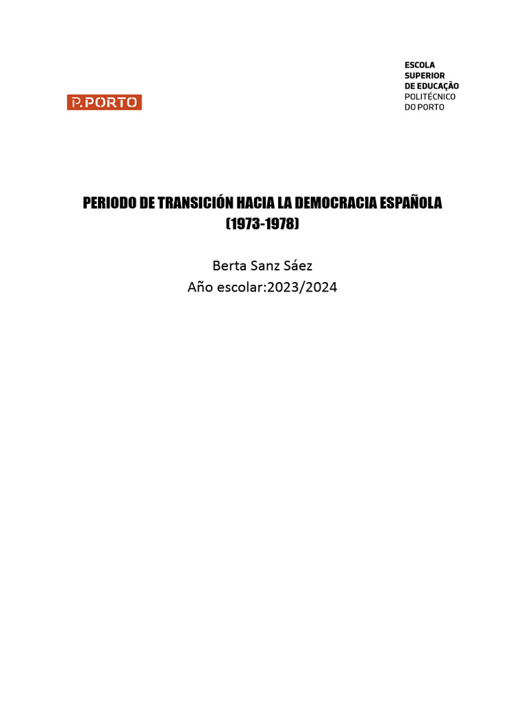 Periodo De Transición Hacia La Democracia Española 1973 1978 Pdf