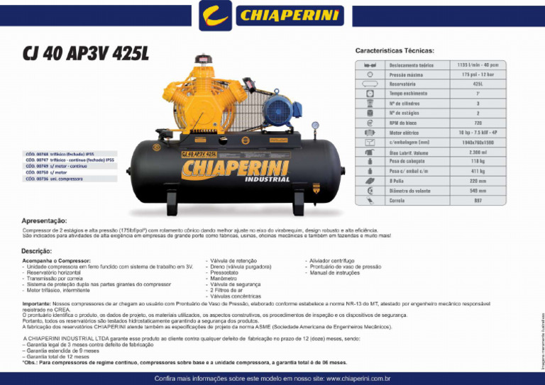 Ficha Tecnica CJ 40 Ap3v 425l-Chiaperini | PDF