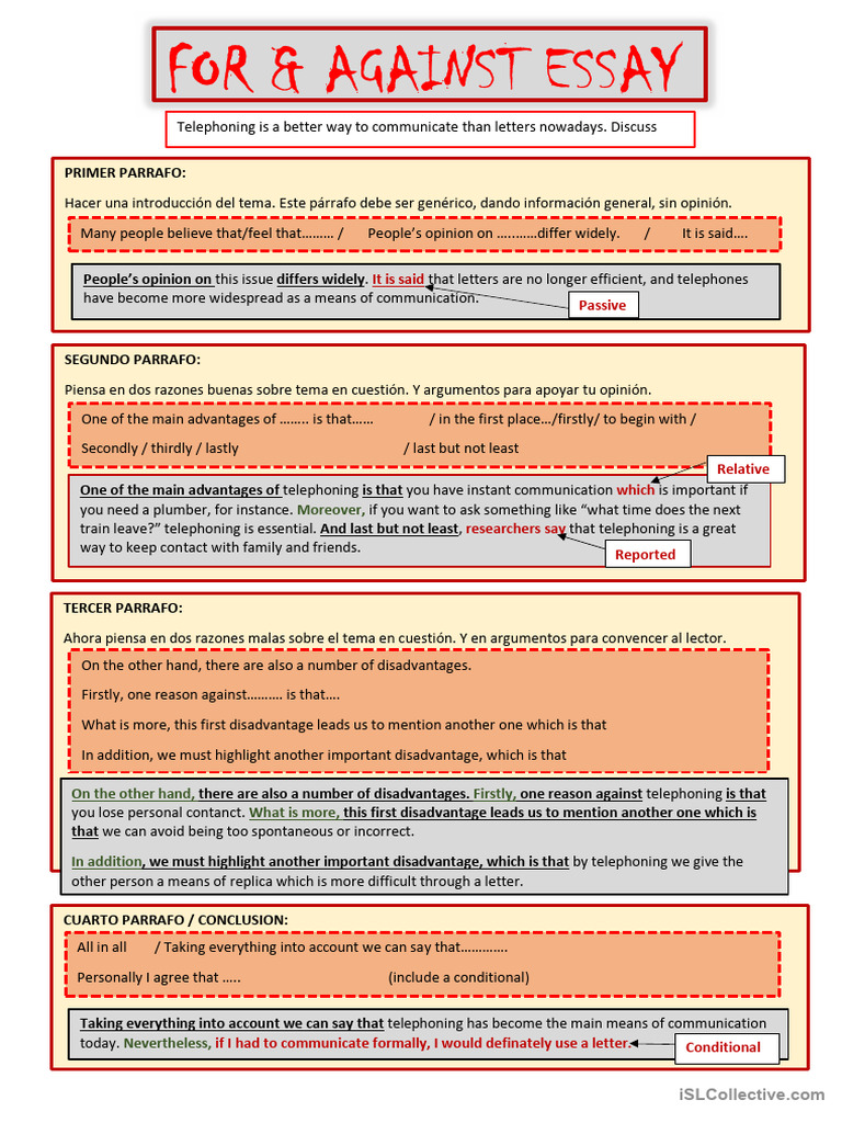 For and Against Essay Structure Guide | PDF