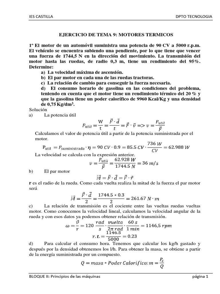 Cálculos de Motores Térmicos y Rendimiento | PDF | Motores | Ingeniería ...