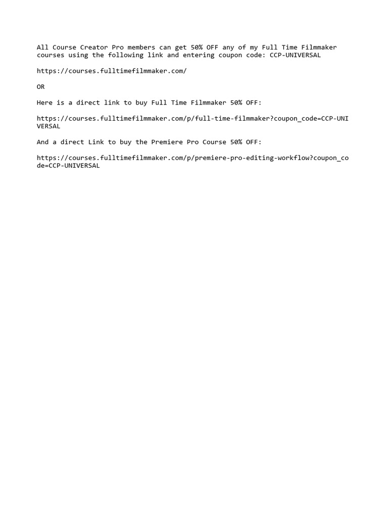 Full Time Filmmaker Discount | PDF