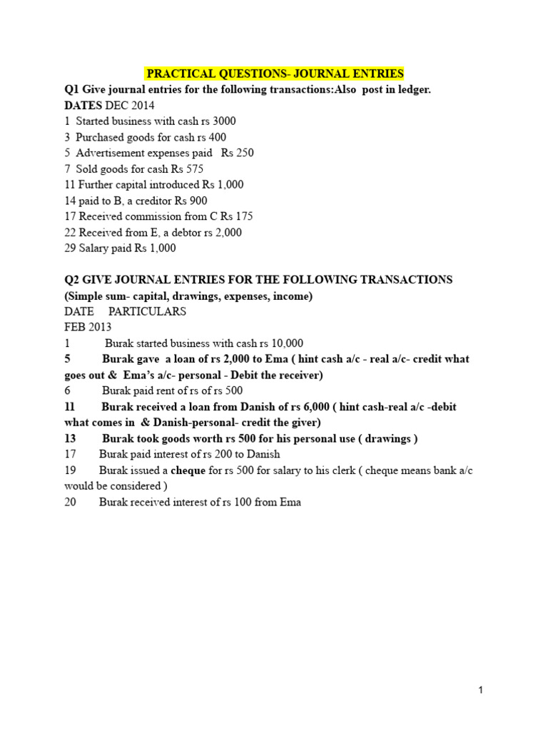 Journal Entries and Ledger Examples | PDF | Cheque | Banks