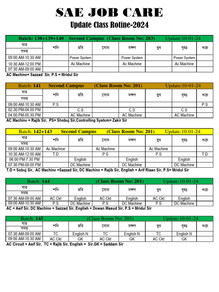 Update Class Rotine-2024 | PDF