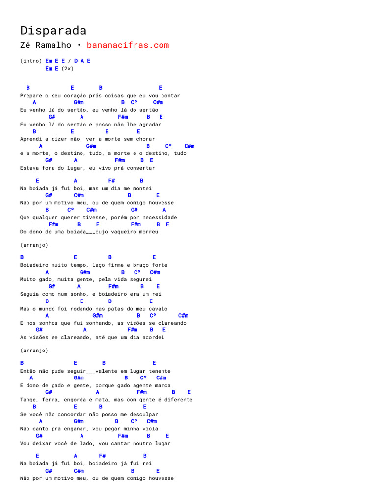 Cifra Simplificada: Disparada - Zé Ramalho | PDF