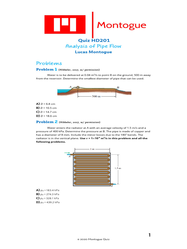 Analysis of Pipe Flow Solved Problems | PDF | Pipe (Fluid Conveyance ...