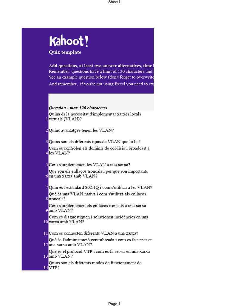 Kahoot Quiz Spreadsheet Template Xarxes Virtuals | PDF