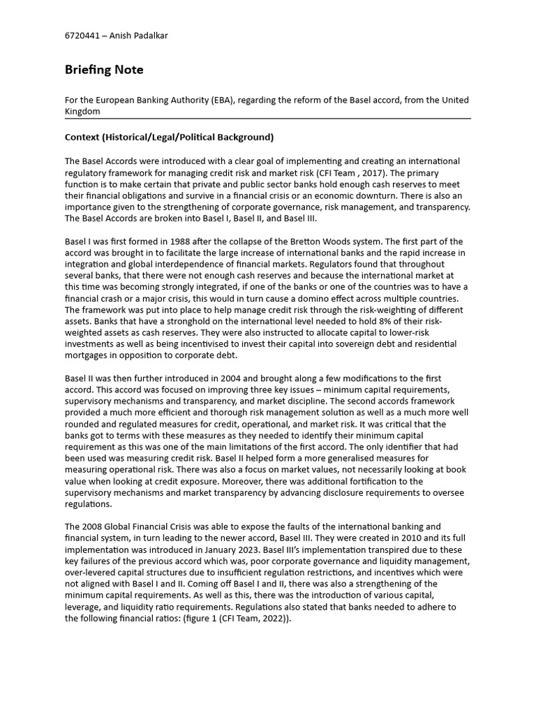 Policy Brief Assessment | PDF | Basel Ii | Basel Iii