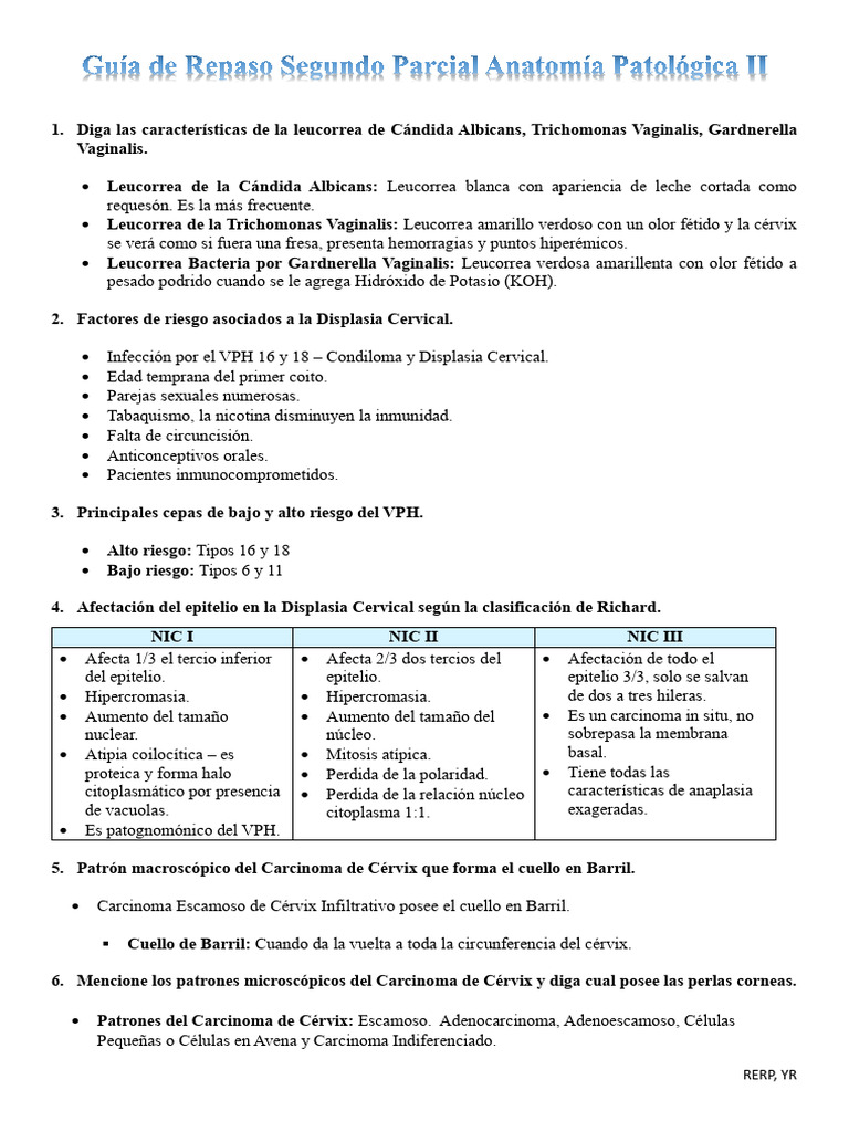 RERP YR Guía de Repaso Segundo Parcial Anatomía Patológica II | PDF ...