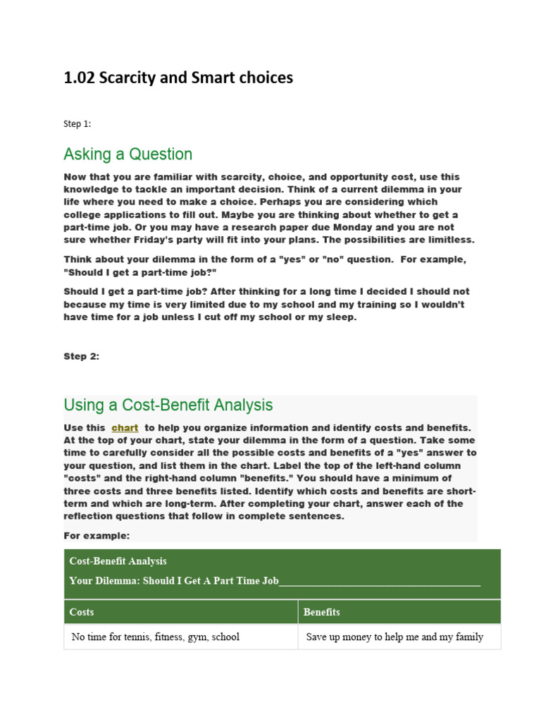 1.02 Scarcity and Smart Choices | Download Free PDF | Cost–Benefit Analysis