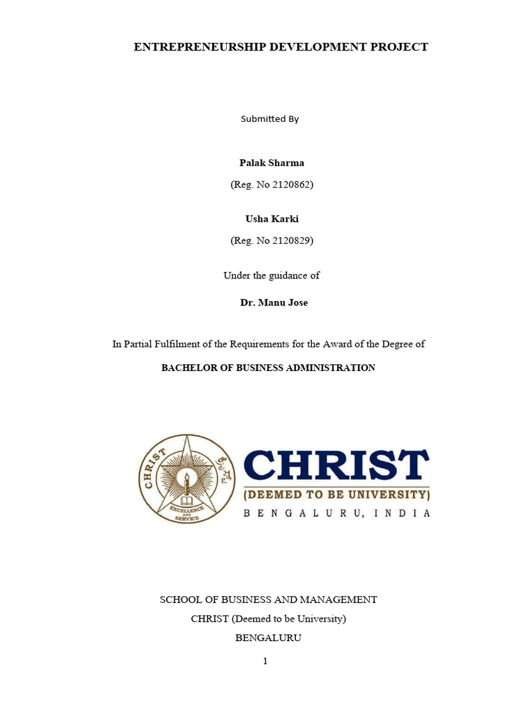 Entrepreneurship Development Project: Submitted by | PDF | Tertiary ...