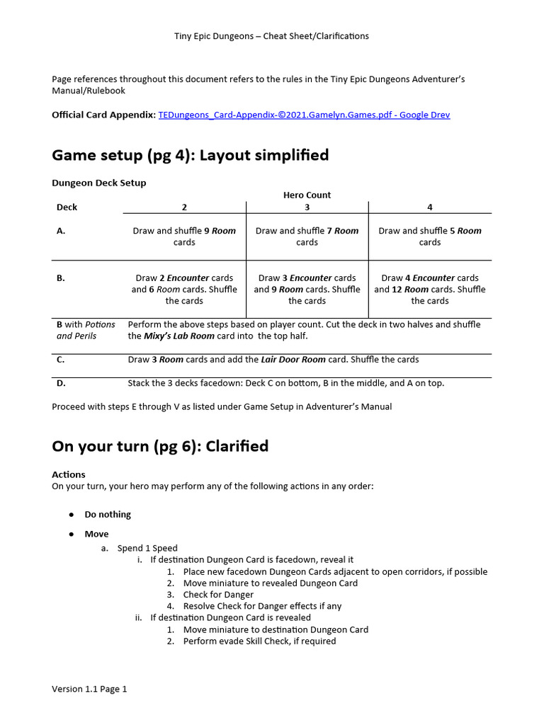 Tiny Epic Dungeons Cheat Sheet Guide | PDF | Dice | Sports