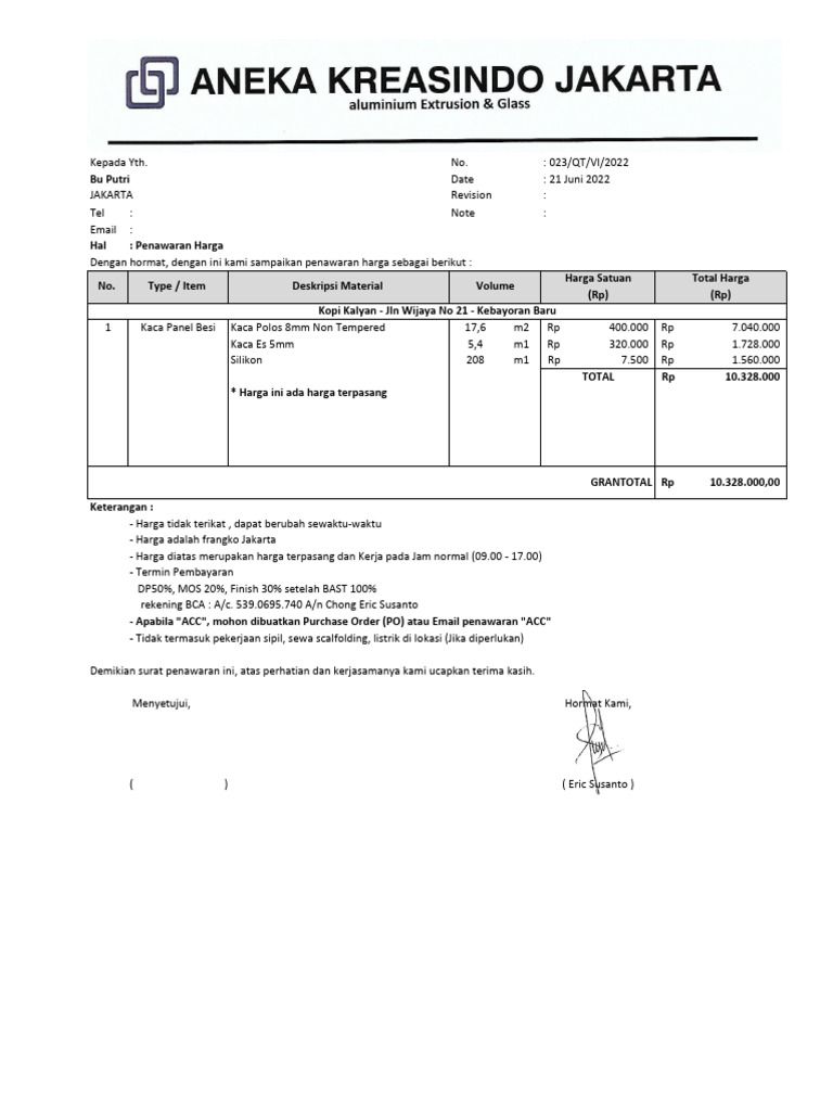 Penawaran Bu Putri (Kopi Kalyan) | PDF