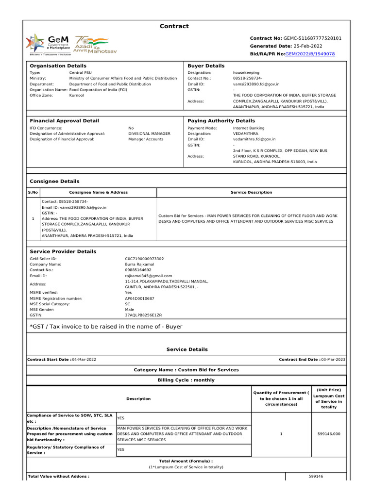 Contract Order Gem | Download Free PDF | Invoice | Procurement
