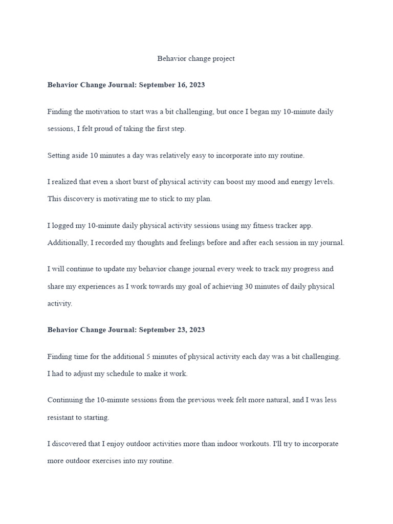 Behavior Change Project | PDF | Goal | Physical Fitness