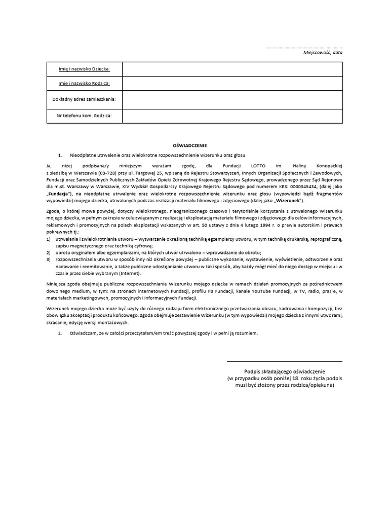 4b. WJ '23 - Zgoda - Dziecko (Wizerunek + RODO) | PDF