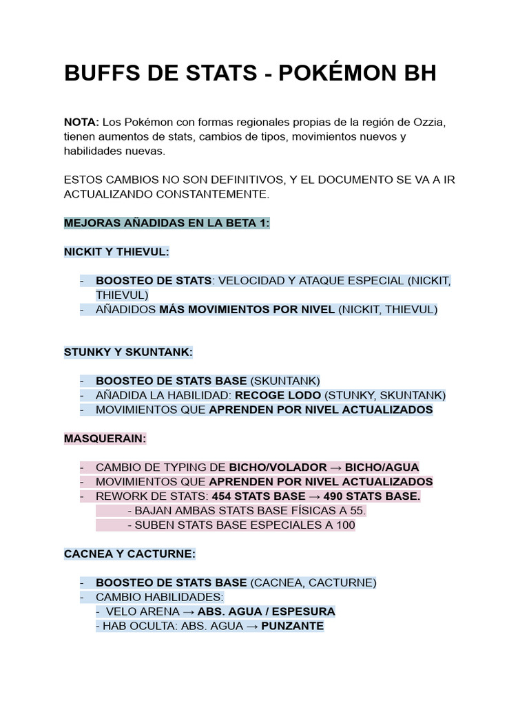 Buffs de Stats - Pokémon BH | PDF