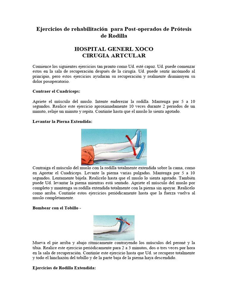 Ejercicios de Rehabilitación para Prótesis de Rodilla | PDF | Rodilla | Pie