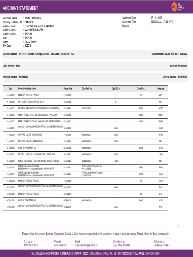 Account Statement: Asha Bhadana | PDF | Financial Technology | Finance & Money Management