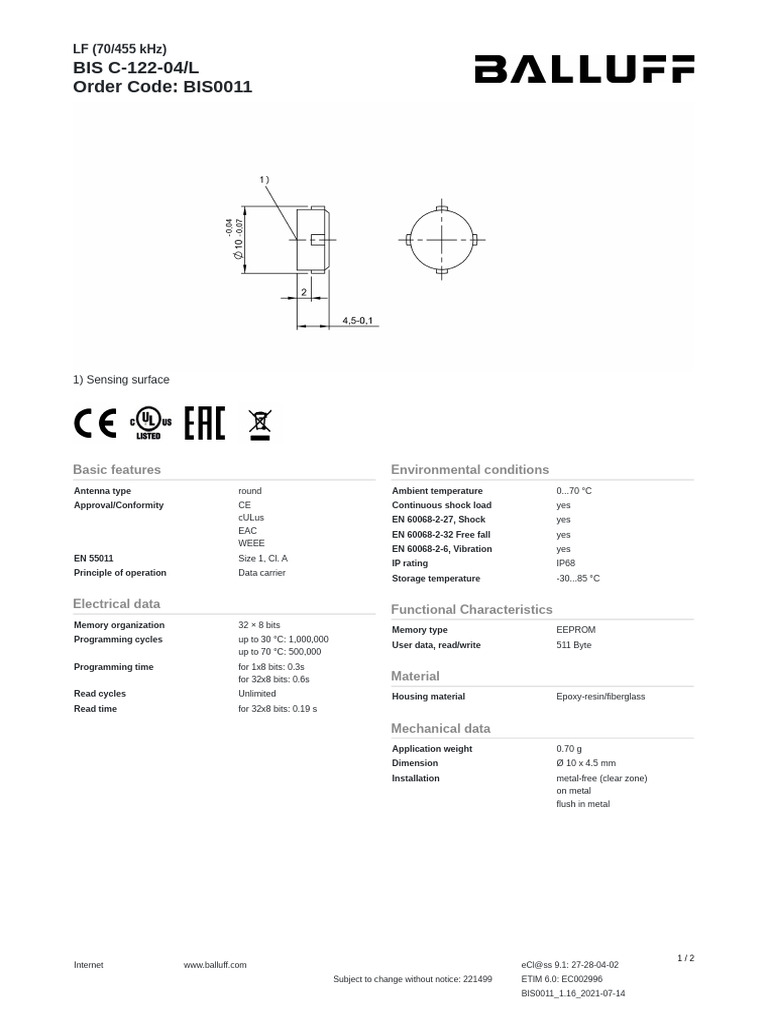 Datasheet BIS0011 221499 en | PDF | Bit | Computing